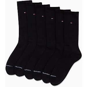 Tommy Hilfiger Men's Athletic Socks - Cushion Crew Socks (6 Pack), Size 7-12, Pure Black