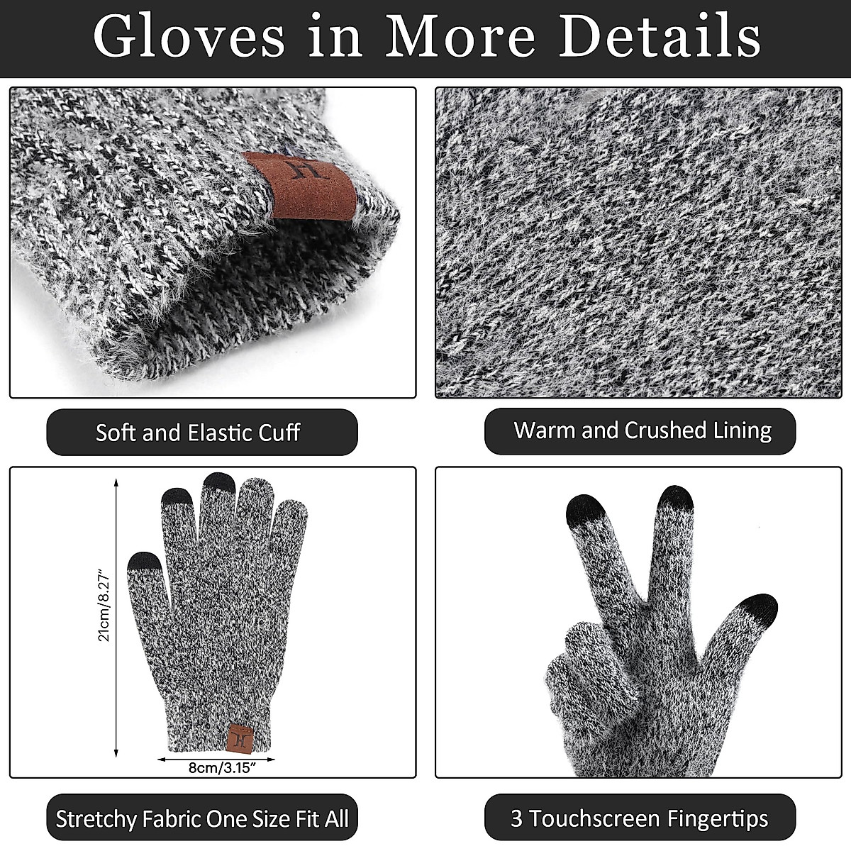 Womens Winter Warm Knit Beanie Hat Touchscreen Gloves Long Neck Scarf Set with Fleece Lined Skull Caps Gifts for Women Men