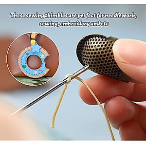 5 Pcs Sewing Thimbles, Adjustable Metal Sewing Thimble Rings, Sewing Thimble Finger Protector for Hand DIY, Red Bronze Metal Shield, DIY Sewing Tools Accessories, Sewing Thimble Cap