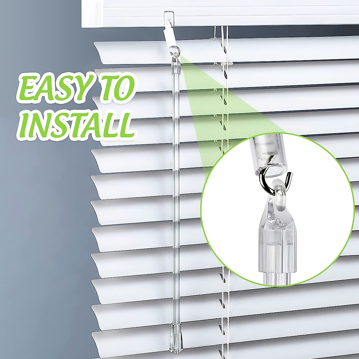 Housoutil Venetian Blinds 8PCS Vertical Blinds Replacement Parts, 24inch Blind Rod with Hook and Grip, Vertical Blind Wand Clear Plastic Blind Opener for Vertical & Wood & Cordless Blinds White Blinds