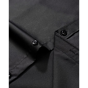 J.VER Men's Dress Shirts Solid Long Sleeve Stretch Wrinkle-Free Shirt Regular Fit Casual Button Down Shirts Black Medium