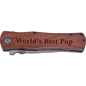 World's Best Pop Folding Pocket Knife - Great Gift for Father's Day, Birthday, or Christmas Gift for Dad, Grandpa, Grandfather, Papa (Wood Handle)