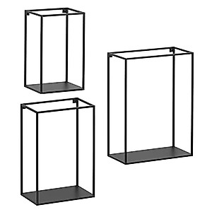 mDesign Floating Wall Mounted Frames, Decorative Steel Metal Geometric Vertical Display for Photos, Plants, Nesting Cube Shadow Shelf Box for Living Room, Bedroom, Bathroom, Set of 3, Matte Black