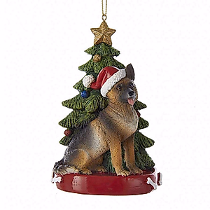 German Shepherd With Christmas Tree Ornament For Personalization, Resin