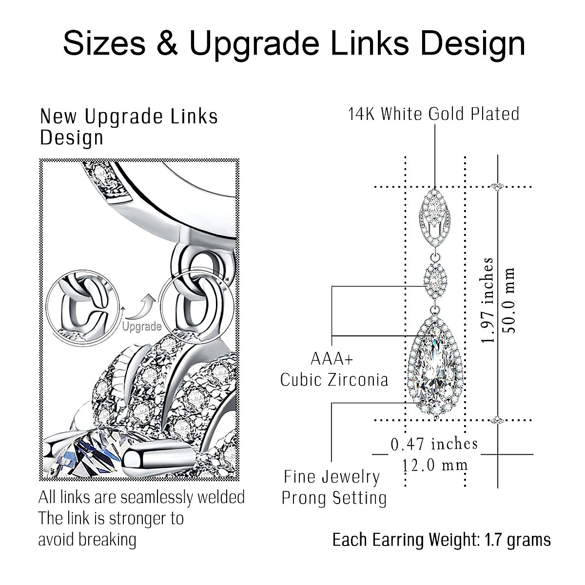 Roslynd Clip-On Earrings for Women/Bride Dangle - Diamond Wedding Clip-Earrings For Women Bridal Bridesmaid Brides, Teardrop Women'S Clip-On Earrings Dangling