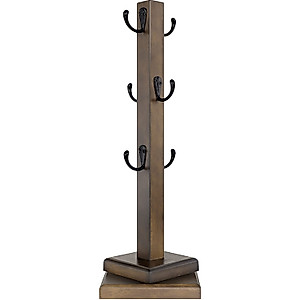 FABILE Coffee Mug Holder with 360 Degree Turn, Coffee Mug Tree, Rotated Solid Wooden Coffee Cup Holder Tree with 6 Metal Black Hooks, Mug Hanger for Kitchen Organizer (Walnut Color)