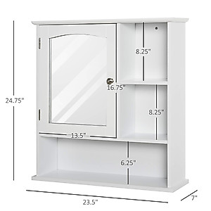 kleankin Bathroom Medicine Cabinet with Mirror, Wall-Mounted Bathroom Cabinet with Adjustable Shelf for Living Room and Laundry Room, White