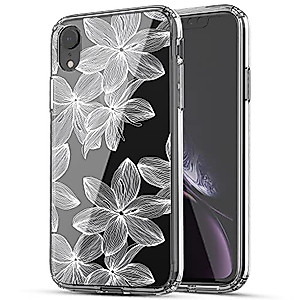 iPhone XR Case, RANZ Anti-Scratch Shockproof Series Clear Hard PC+ TPU Bumper Protective Cover Case for iPhone XR - White Flower