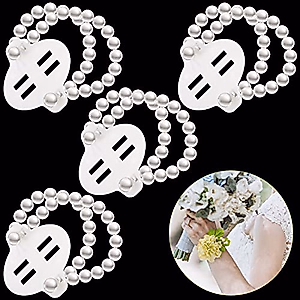 4 Pieces Elastic Pearl Wrist Corsage Bands Wristlets Wedding Corsage Pearl Bracelet Stretch Pearl Wedding Wristband Faux Pearl Bead Corsage Accessories Bracelets for Wedding Party Bride Bridesmaid