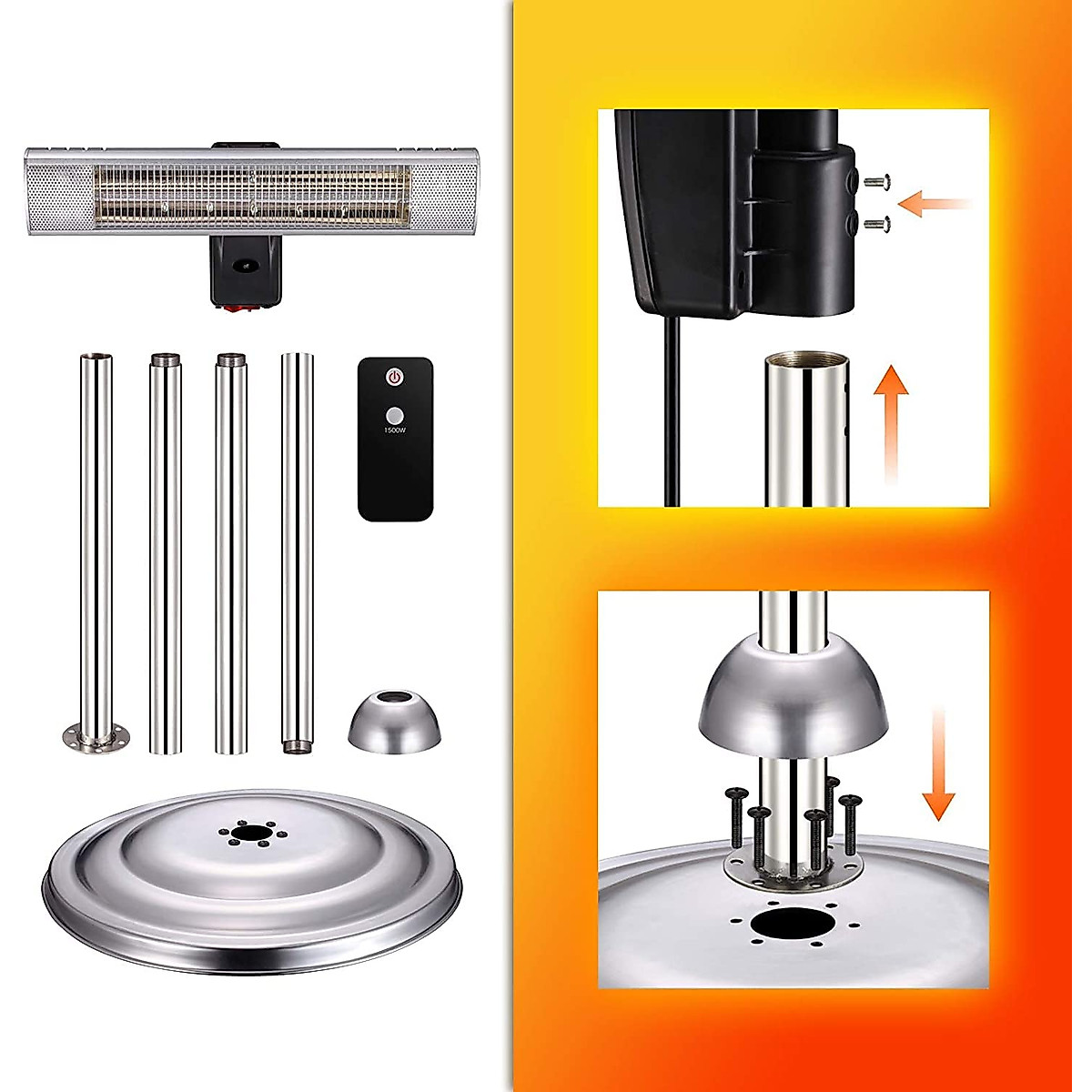 Antarctic Star Infrared Patio Heater, Freestanding Indoor/Outdoor Garden Heater, Adjustable Height & Angle,Remote Control IP65 Rated,Quiet Operation,Energy saving,Quick Heating in 3s, 1500W with ETL