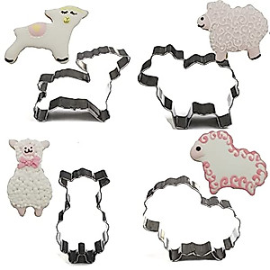 Sheep Shaped Cookie Cutter Set of 4 pcs, Stainless Steel Cute Lamb Series Fondant Cutters