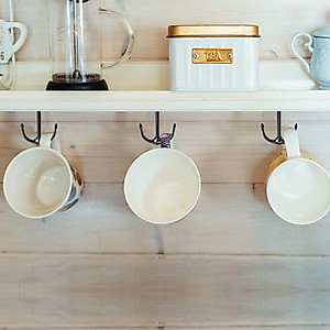 BAMI-LEE House Anchor Shape Zinc Alloy Double Prong Ceiling Hooks, 4-Pack Under Shelf Coat Hooks Hanging Towel Robe Clothes Cap Bathroom Kitchen Cabinet Garage Use (Black)