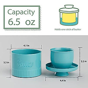 Ceramic Butter Crock, French Butter Dish with Lid for Kitchen Counter, Large Porcelain Butter Keeper with Water Line, Farmhouse Country Style Butter for refrigerator Storage Container, Aqua