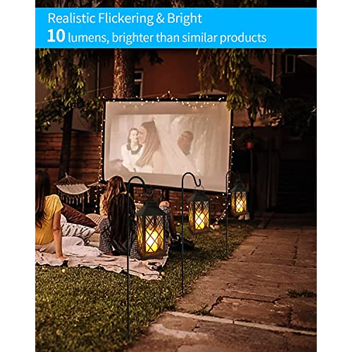 SHYMERY Solar Lantern,Outdoor Garden Hanging Lanterns,Set of 2,14 Inch Waterproof LED Flickering Flameless Candle Mission Lights for Table,Outdoor,Party Decorative