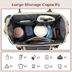 WCHOSOZH Diaper Bag Backpack, Large Diaper Bag with Portable Changing Pad, Travel Baby Bag with Stroller Straps for Mom & Dad (Grey)