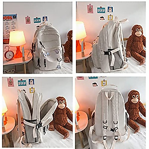 SPORTBANG Cute Aesthetic Backpack for teen girls middle school Bag Student Laptop White Backpacks With Cute pin accessories (White, One Size)