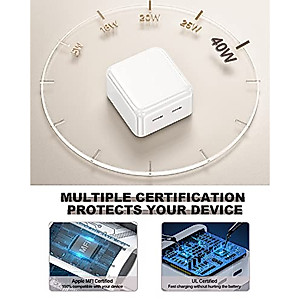 iPhone Fast Charger, 40W Dual USB-C Quick Wall Charger[MFi Certified] 2pack 10FT Extra Long Lightning Cable+Double Port Foldable USBC Apple Charger Fast Charging for iPhone 14/13/12/11/XR/XS/SE/iPad