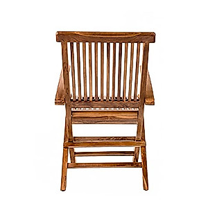 The Teaky Hut Teak Wood Water-Resistant Folding Armchair - Fully Assembled Foldable Chair, Great for Outdoor, Indoor, Dining Room, Kitchen, Patio, Bistro Use