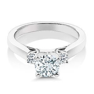 Gem Stone King 925 Sterling Silver Sky Blue Aquamarine and White Topaz 3-Stone Engagement Ring For Women (0.92 Cttw, Round 6MM, Gemstone March Birthstone, Size 7)