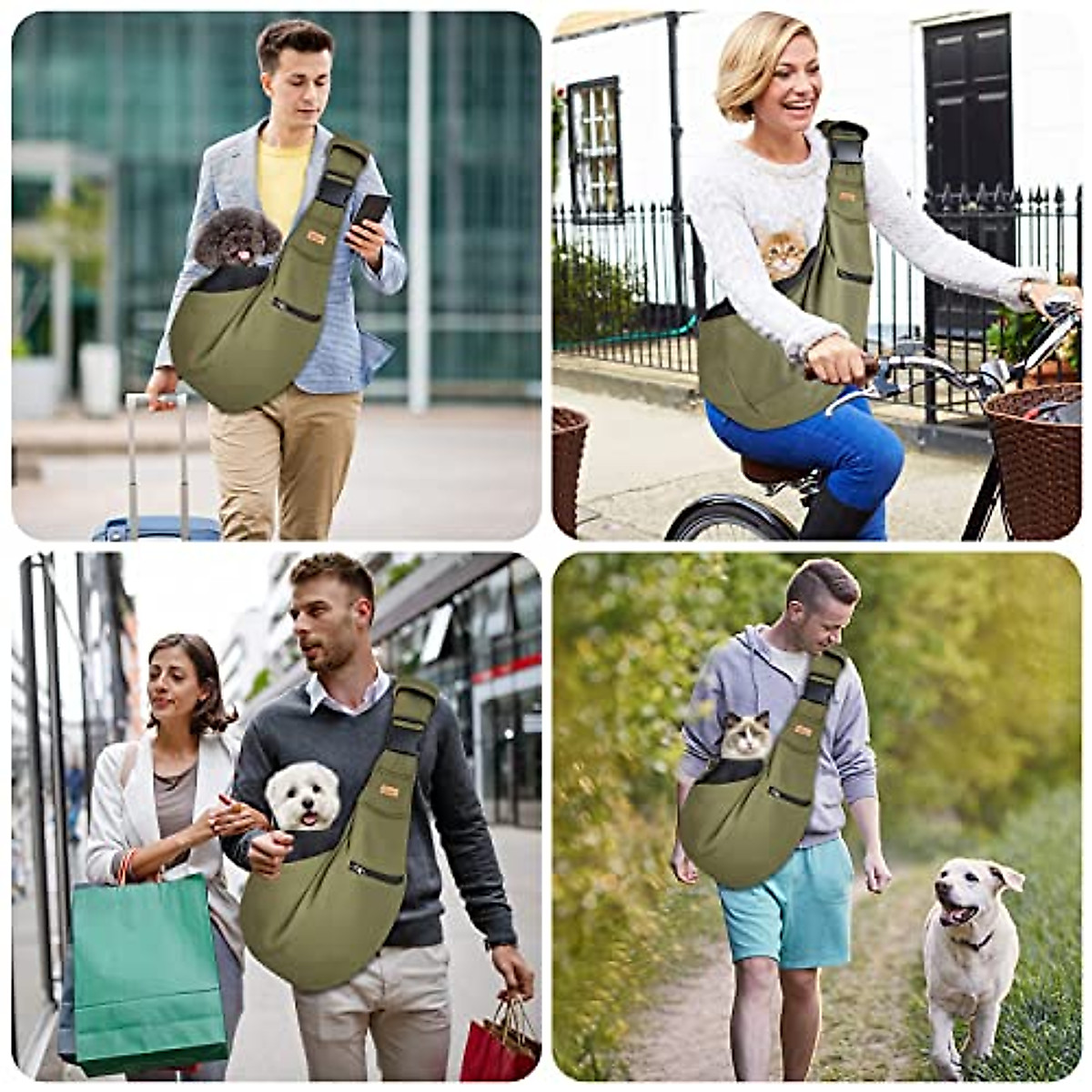 Cuby Dog Sling Carrier for Small Dogs, Hands Free Reversible Breathable Cotton, Safe Travel Sling Bag Carriers for Dog Cat Puppy Pet (Green)