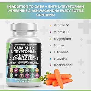 Clean Nutraceuticals GABA 750mg 5 HTP 200mg L Tryptophan 500mg L Theanine 200mg Ashwagandha 3000mg SAM-e L-Glycine - Mood Support Vitamins for Women and Men with L-Tyrosine - Count