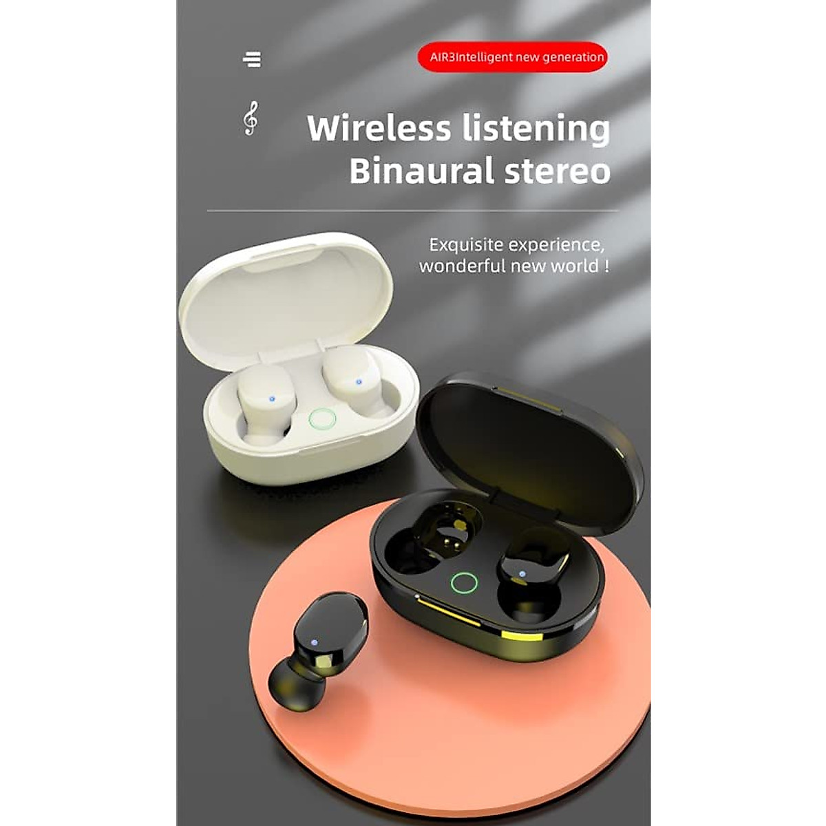 Wireless Earbuds - Bluetooth 5.0 Headphones - Noise Reduction, Sport in-Ear Headphones, IPX4 Waterproof, Touch Control with Wireless Charging Case, Battery Display, Built-in Mic, Air 3.