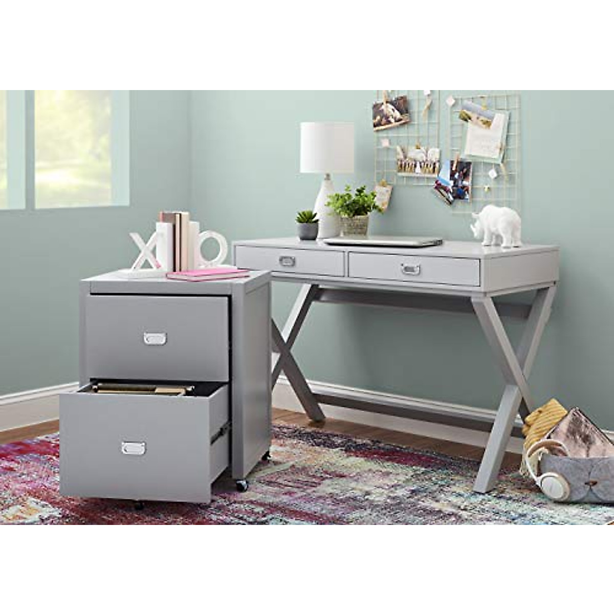 Linon Grey 2-Drawer Writing Jaycee Desk