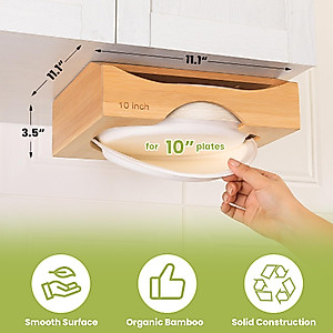 10-inch Paper Plate Dispenser, Bamboo Under Cabinet Paper Plate Holder, Kitchen Countertop Vertical Under Cabinet Plate Rack (For 10-inch Plates, Bamboo)