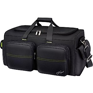 SNIGJAT DJ Bag, Large Capacity DJ Cable Bag with 6 Pockets for Extension Cords, Mics, Pedals, Cable Bag for Musicians, DJ Equipment Gig Bag with Padded Shoulder Strap, Green