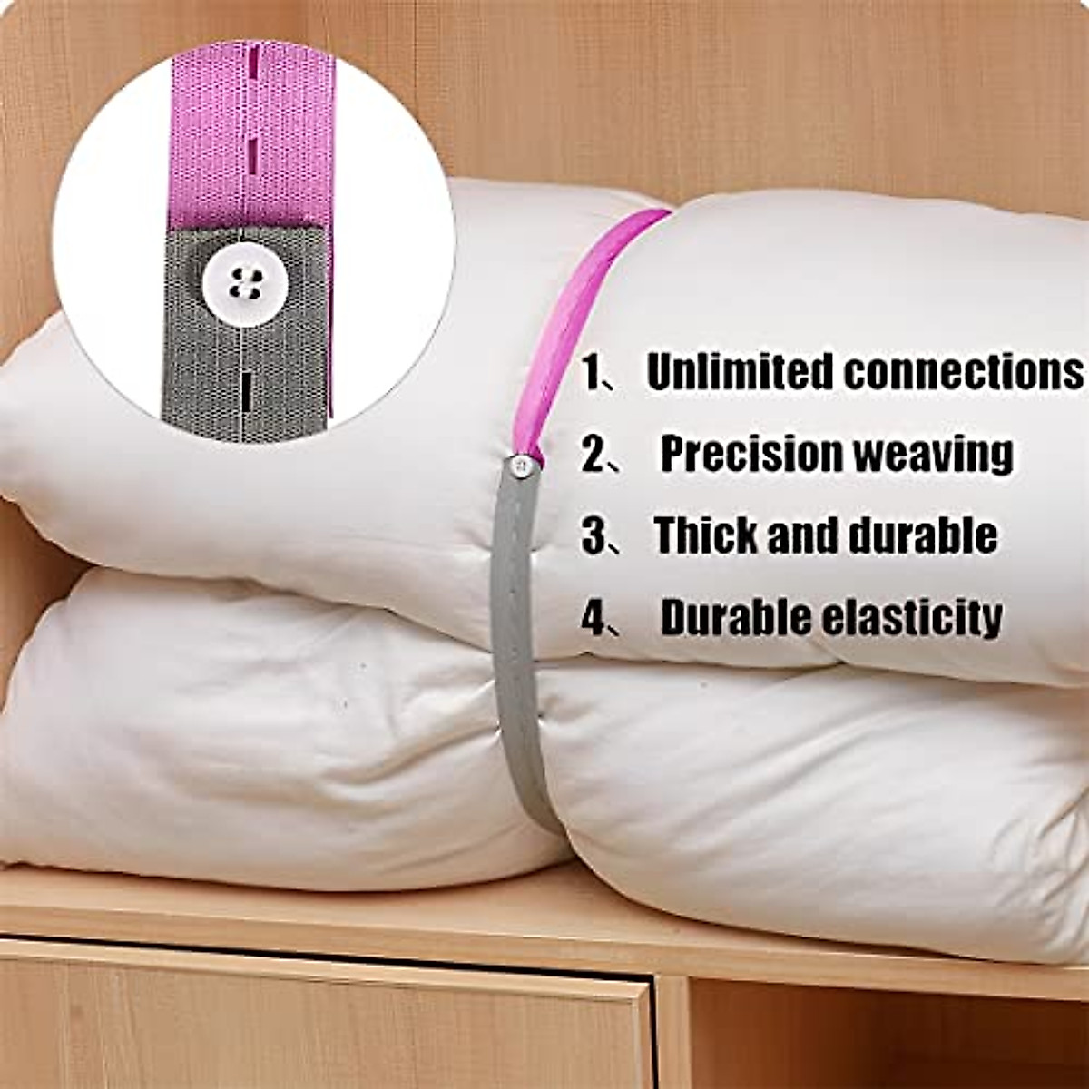 Elastic Band with Buttonholes, 50Pcs Closet Organizer for Bed Sheet, Clothes Organization System for Drawer, Blanket Storage Band, Wardrobe Space Saver for Bedding Comforter Sweater Towel