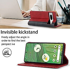 Ｈａｖａｙａ for Google Pixel 7 Case Wallet with Card Holder,for Pixel 7 Phone case for Women,for Google 7 flip Cover with Credit Card Slots - Red and Black