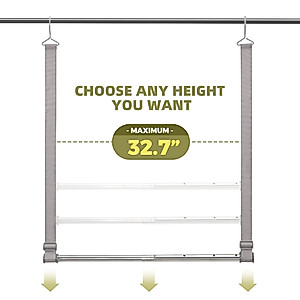 STORAGEIDEAS Hanging Closet Rod, 17-28In Adjustable Width and Up to 32In Height Adjustable Closet Rod Extender, Double Closet Rod Hanging Bar, Space-Saving Tension Hanging Organizer, Webbing, 1 Pack