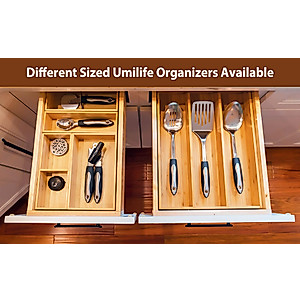 Umilife Drawer Organizer Storage Boxes, 2.5" High Bamboo Drawer Dividers, 5 Rearrangeable Bins for Kitchen, Office Desktop, Clothing, Makeup, vanity, Jewelry