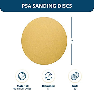 Benchmark Abrasives 5" PSA Gold Self Adhesive DA Sanding Disc Roll Aluminum Oxide Grains Designed for Surface Blending Edge Sanding General Stock Removal Orbital Sanders (100 Discs) - 80 Grit
