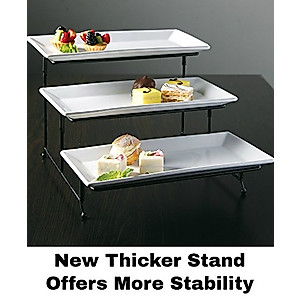 Partito Bella 3 Tier Swiveling Plate Rack Stand Including Three 12x6 Pro-Grade Porcelain Platters for Presentations of Any Kind – Thicker Sturdier Collapsible Stand and Stackable Platters