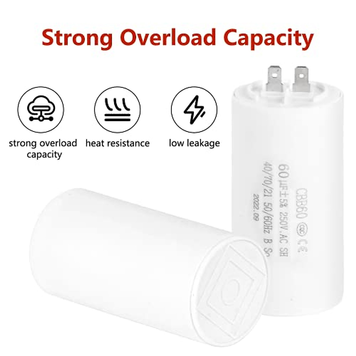 Watris Veiyi AC 250v 60μF CBB60 Run Capacitor, 50/60HZ Run Capacitor, Cylinder Shaped Motor Start Capacitor for Motor Cool/Heat Pump Washing Machine, AC Capacitor