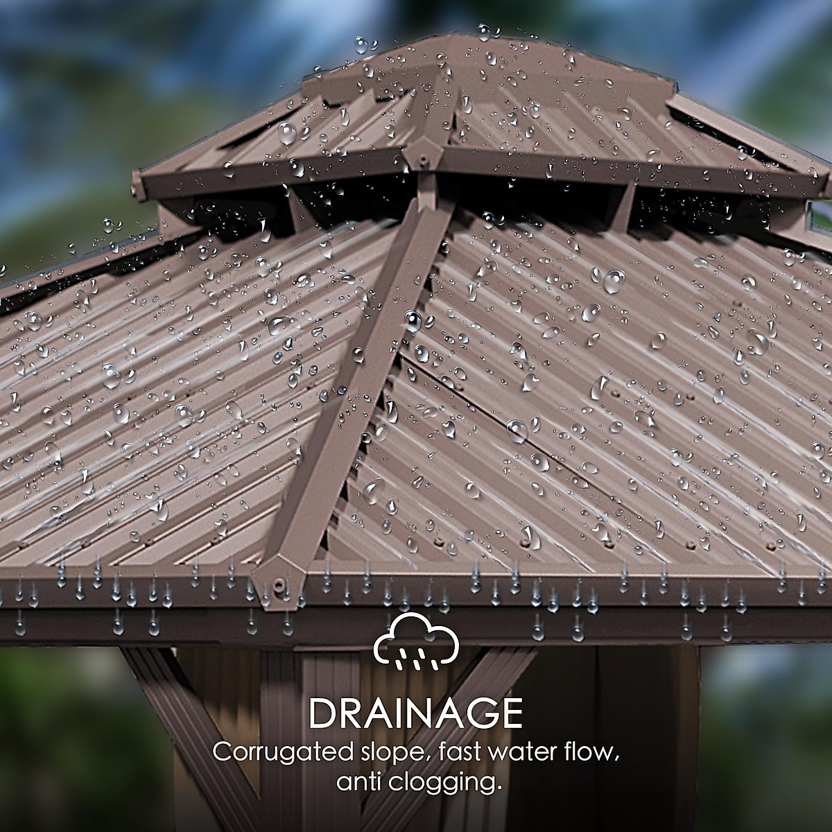 Kozyard Caesar 10'x12' Hardtop Gazebo - Permanent Metal Pavilion with Netting Shaded Curtains for Patio, Backyard, and Deck - Galvanized Steel Outdoor Aluminum Canopy, Double Roof Gazebo (Dark Brown)