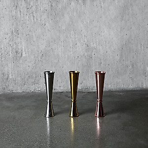 Viski Japanese Style Double Jigger for Cocktails, Bar Kit Essential, 1oz and 2oz with Interior Measurements, Gold