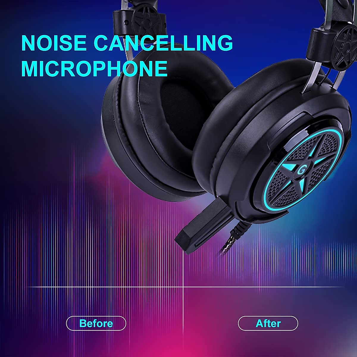 Olyre Gaming Headset G3 for PS4 PS5 Xbox One Switch PC with Noise Canceling Deep Bass Stereo Sound…Over Ear Headphones with Mic, Glowing LED Light, Bass Surround, Soft Earmuffs for Laptop MacNES Games