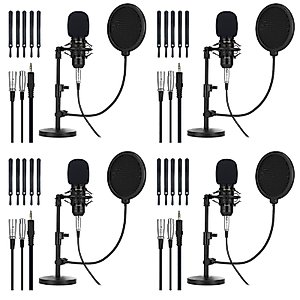4 Pack XLR Condenser Microphone Professional Studio Cardioid Microphone Kit Includes Cardioid Mics Shock Stand Windproof Cotton Blowout Net Metal Stand Male Female Cable for Podcasting Recording