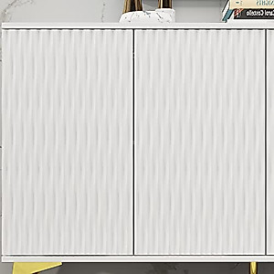 ECACAD Modern Sideboard Buffet Storage Cabinet with 4 Decorative Doors & Shelves, Kitchen Cupboard Console Cabinet with Metal Legs for Living Room, Entryway, White (55.2”L x 15.2”W x 30.8”H)