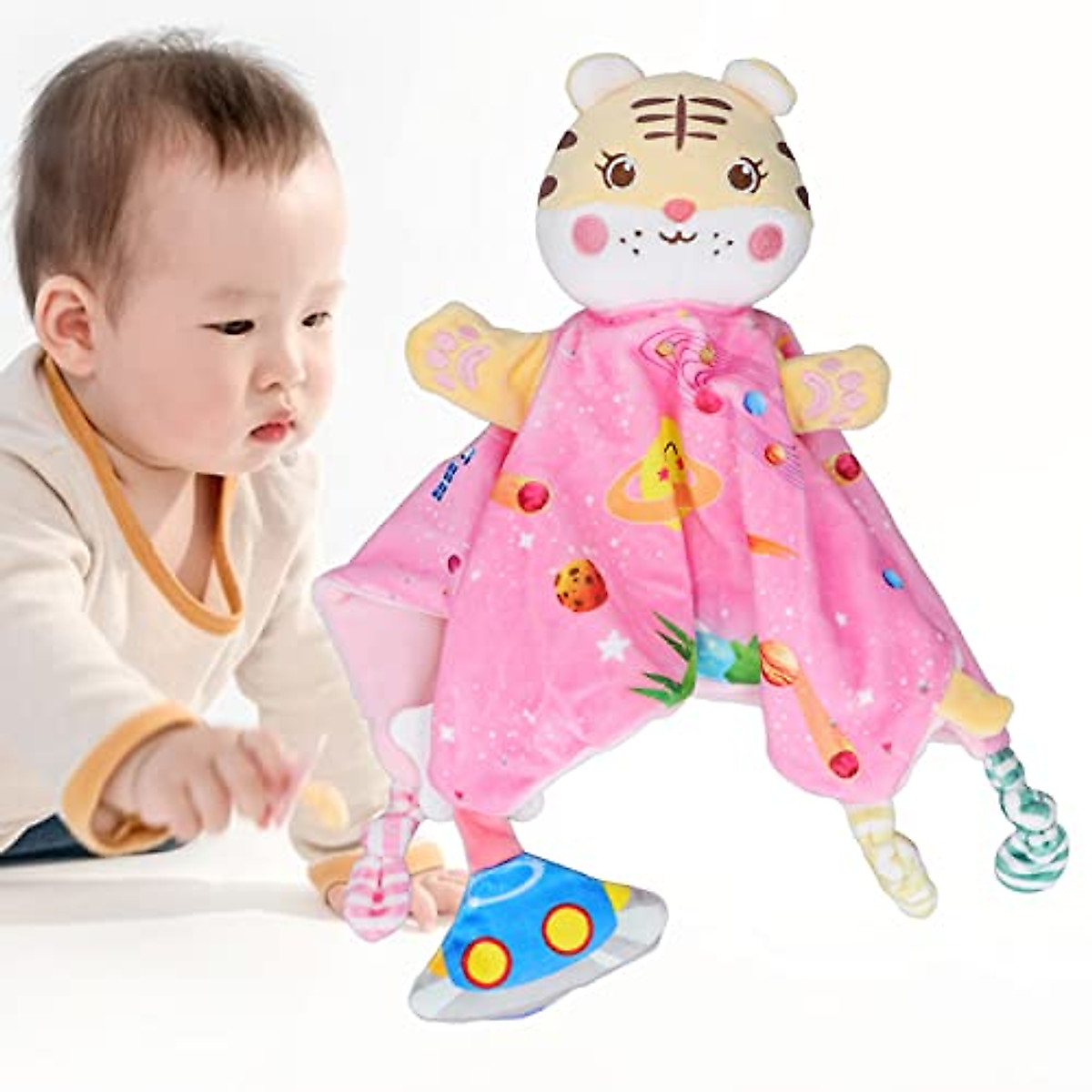 SHYEKYO Tiger Security Blanket, Stuffed Animal Security Blanket Cartoon for Home Travel for(Pink)