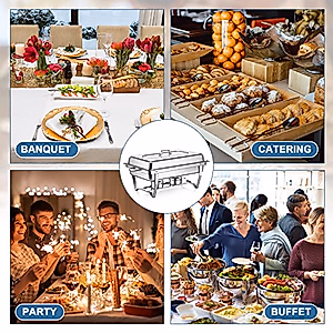 4 Pack Full Size Stainless Steel Chafing Dishes 8 Quart Chafing Dish Buffet Set Silver Rectangular Catering Chafer Warmer with Food Tray Lid and Fuel Holder for Buffet Banquet Party Catering Supplies