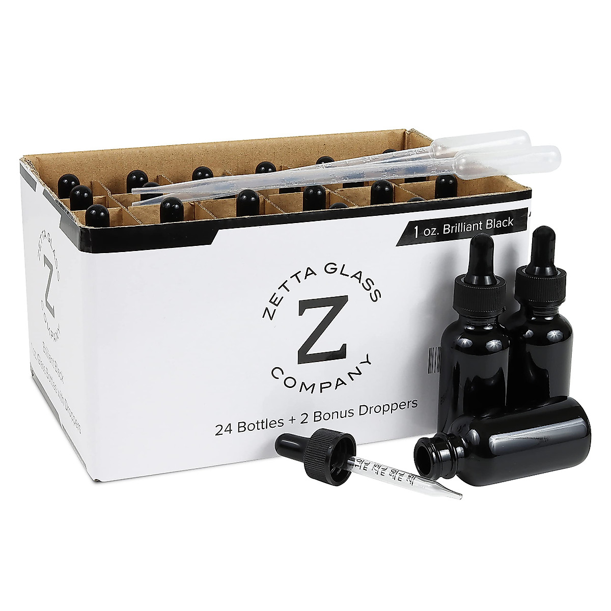 Zetta Glass Company 1 oz Black Brilliance: Precision And Elegance Tincture Bottles With Measured Dropper