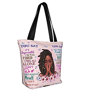 wutkefw African American Tote Bag Shoulder Handbag Black Queen Girl Casual Shoulder Bag For Work Travel Business Beach Shopping School Gift Bag With Zipper