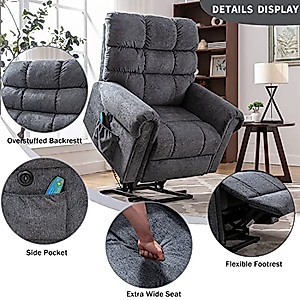 ANJ Large Power Lift Recliner Chair with Massage and Heat for Elderly Big People, Electric Wide Recliners, Heavy Duty and Safety Motion Fabric Reclining Mechanism with USB Ports, Side Pocket, Grey