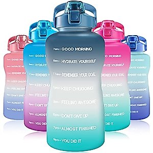 EYQ 128oz Leak-Proof Gallon Water Bottle with Removable Straw & Handle, BPA Free Drinking Large Water Jug for Fitness, Camping Sports Workouts Gym and Outdoor Activity (Pink/Green Gradient)