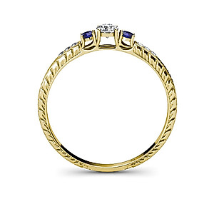 TriJewels Diamond & Blue Sapphire Women Three Stone Engagement Ring 0.42 ctw 14K Yellow Gold-4.5