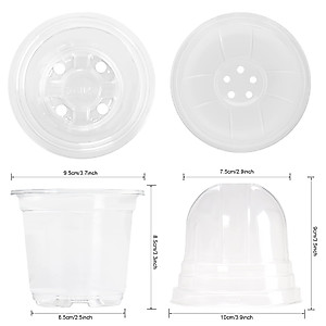 MIXC Clear Plant Nursery Pots with Humidity Dome 4" Soft Transparent Plastic Gardening Pot Planting Containers Cups Planter Small Starter Seed Starting Trays for Seedling with 10pcs Plant Labels