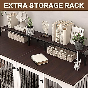 Large Dog Kennel Furniture for 2 Dogs,74.8'' XXL Wooden Double Dog Crates Cage Furniture Style with Divider for Large Breed with Storage Rack Shelf TV Stand Table Indoor,White